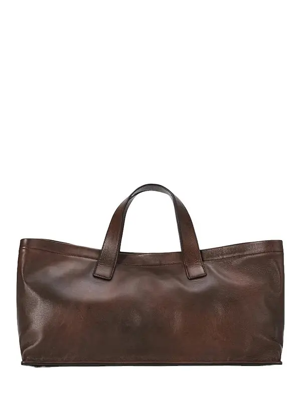 Staud Port East/west Leather Tote - Espresso Distressed