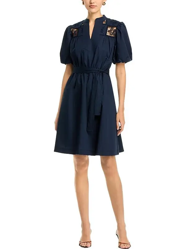 T Tahari Short Sleeve Lace Detail Mini Dress - Navy