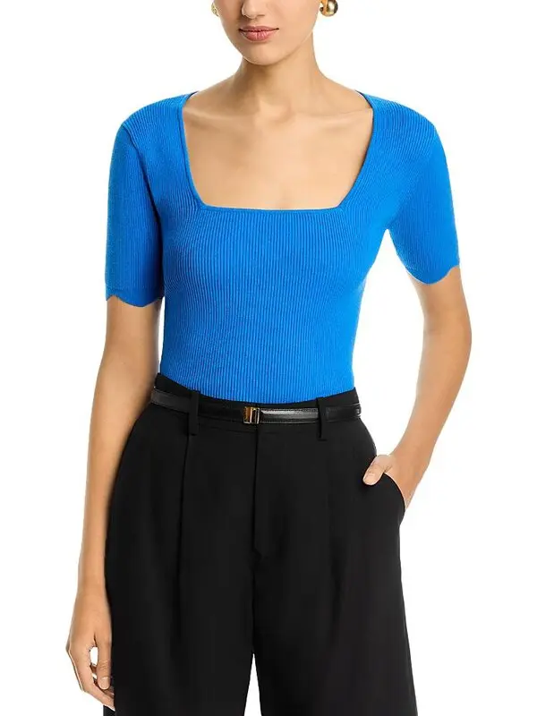 T Tahari Square Neck Scallop Edge Knit Top - Spring Bloom
