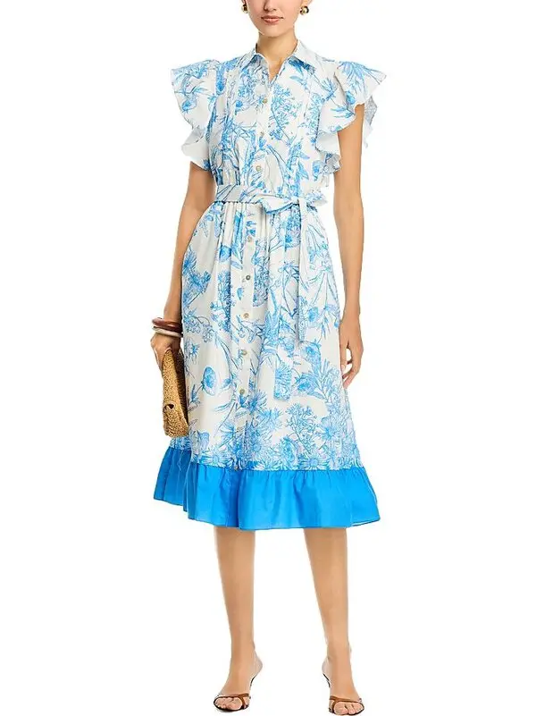 T Tahari Flutter Sleeve Floral Print Midi Dress - Spring Bloom