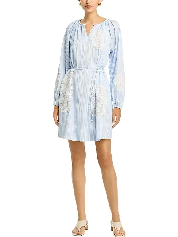 T Tahari Striped Crochet Appliqué Mini Dress - White Star