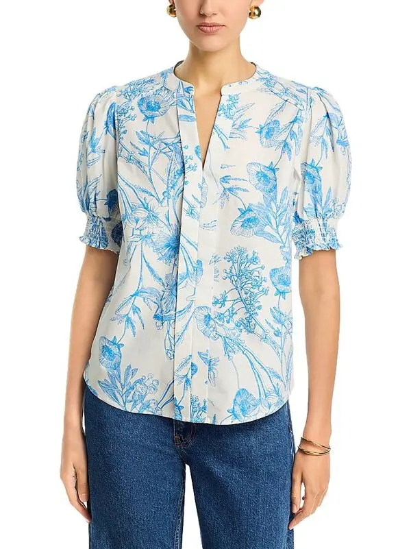 T Tahari Floral Split Neck Blouse - Spring Bloom