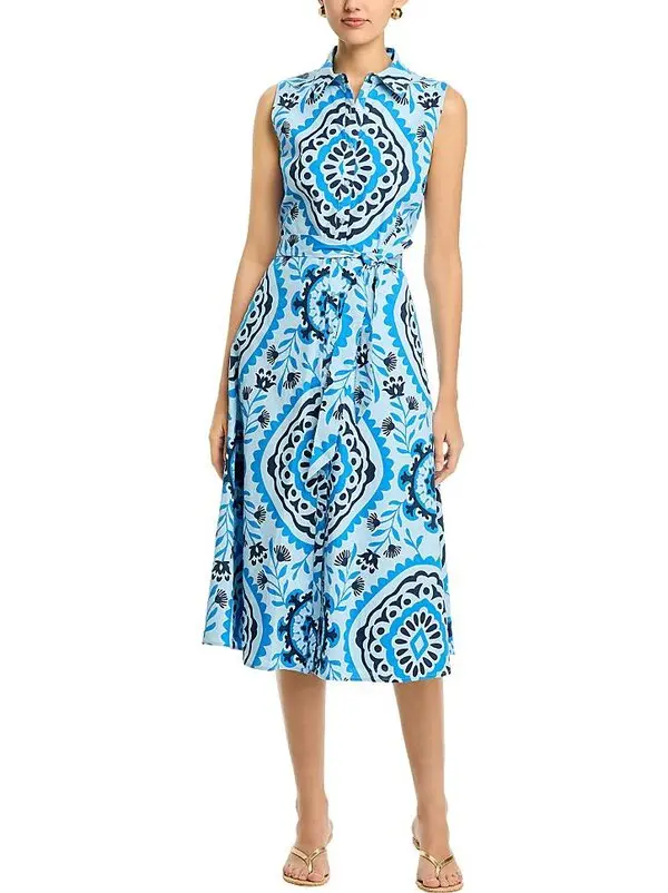 T Tahari Sleeveless Button-down Midi Dress With Print - Ocean Tile Print