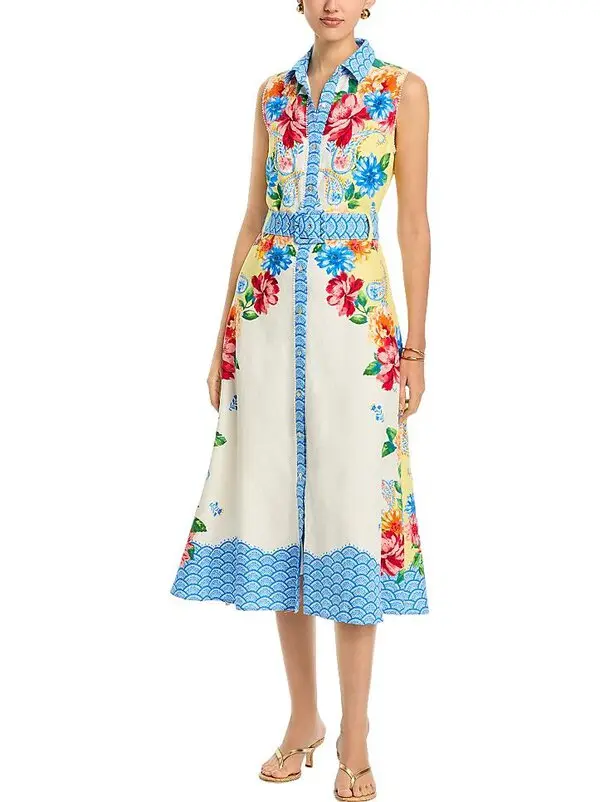 T Tahari Sleeveless Printed Button-down Midi Dress - Porto Garden Print