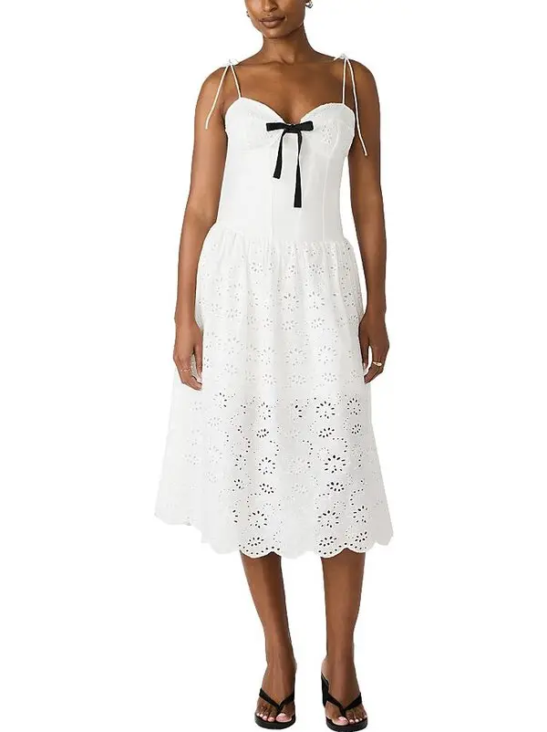 Steve Madden Cotton Eyelet Dress With Tie Detail - White