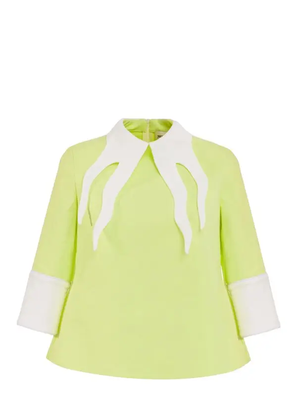 JULIA ALLERT Semi-formal Blouse With Contrast Collar And Cuffs - Green
