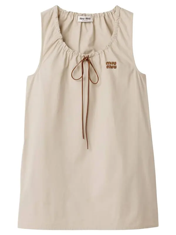 Miu Miu Panama Cotton Mini Dress With Drawstring - Neutral