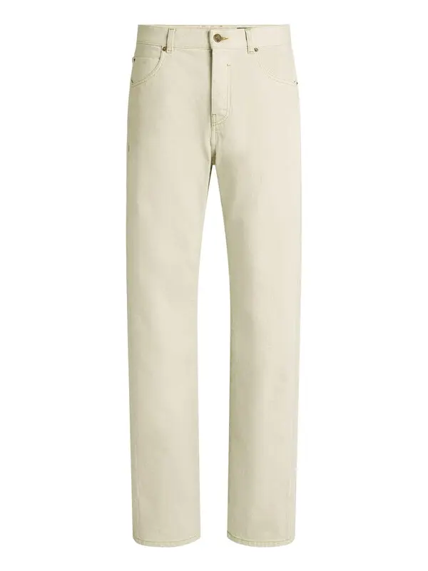 Balmain Faded Denim Relaxed Fit Jeans With Vintage Metal Buttons - Beige