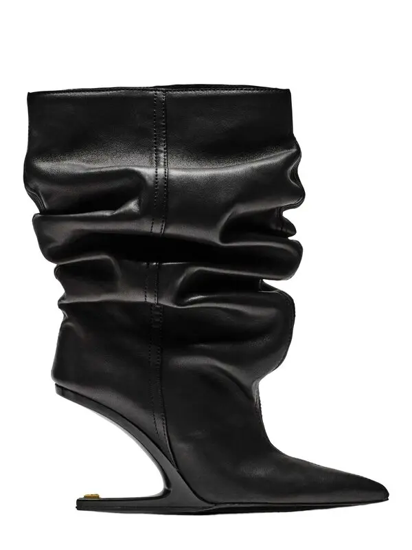 Balmain Smooth Leather Ankle Boots With Pointed Toe And Sculptural Heel - Black