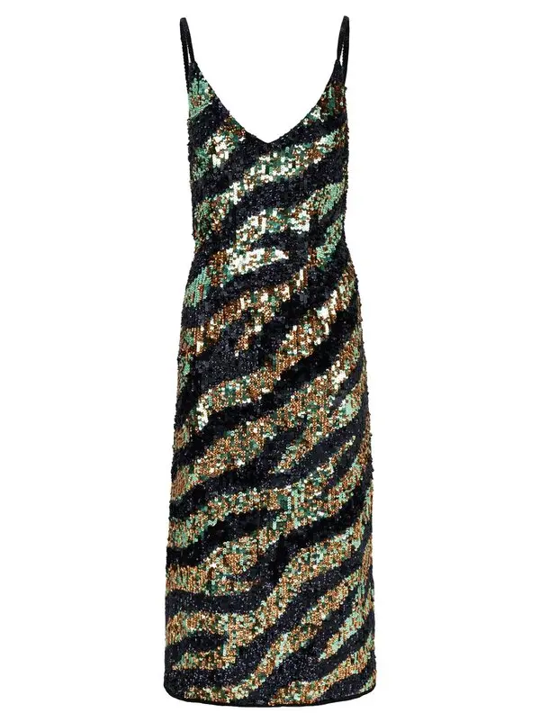 RAEVYNN Indra Zebra Sequin Midi Dress - Black/yellow