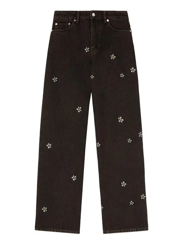 GANNI Embroidered Daisy Duck Jeans - Brown