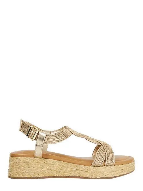 DUNE Laylah Raffia Flatform Sandals - Gold Metallic Fabric