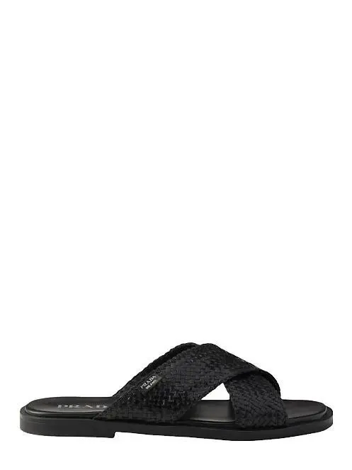 Prada Criss-cross Woven Leather Sliders - Black