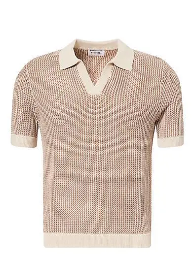 NOBL Orian Striped Open Polo Top - Brown & Taupe