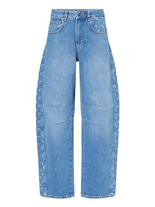 MARINE SERRE Logo-print Baggy-fit Wide-leg Denim Jeans - Lt Blue