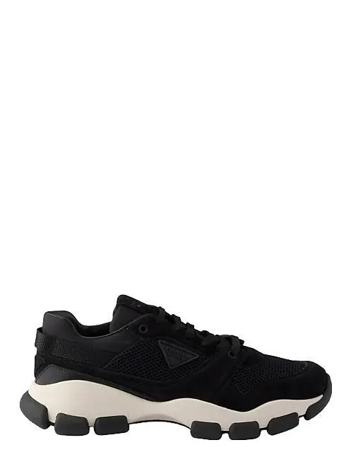 Prada Panelled Mesh And Suede Lace-up Trainers - Black