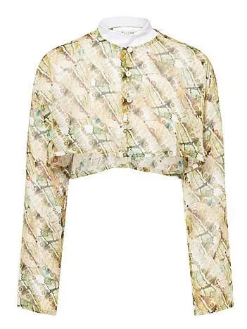 HYPHEN Cropped Sheer Top - Butterfly Print