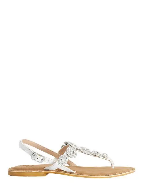 DUNE Liana Leather Sandals With Embellished Strap And Buckle Fastening - White Leather