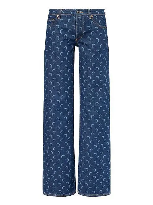 MARINE SERRE Logo-print Flare-leg Denim Jeans - Midnight Blue