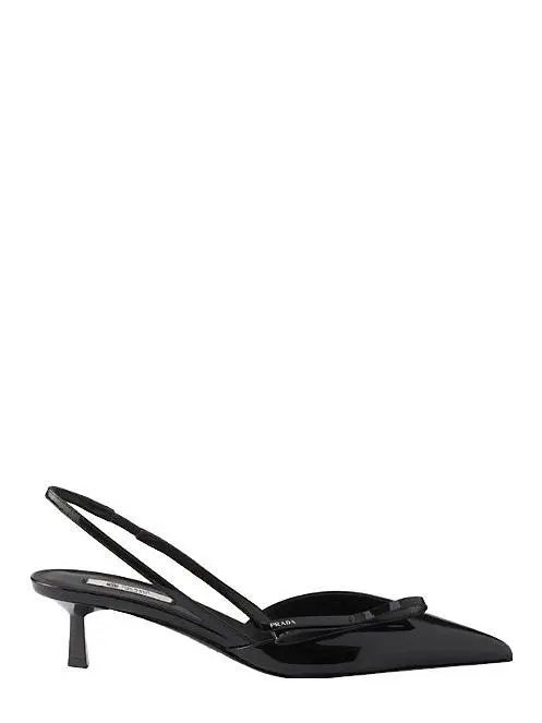 Prada Bow-embroidered Patent Leather Slingback Pumps - Black