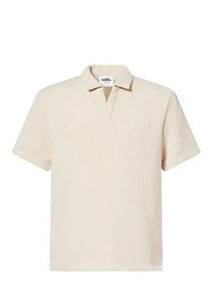 NOBL Alexander Open-neck Knitted Polo Top - Beige