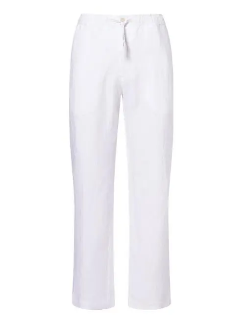 120% Lino Straight-leg Drawstring Linen Trousers - White