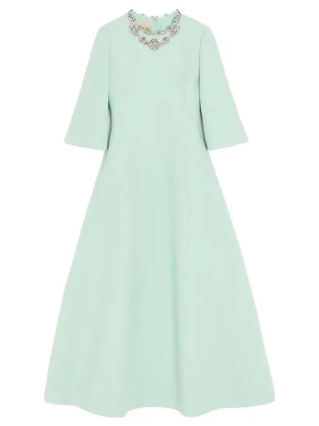 Valentino Garavani Crepe Couture Midi Dress With Rhinestone-embroidered Necklace - Silver