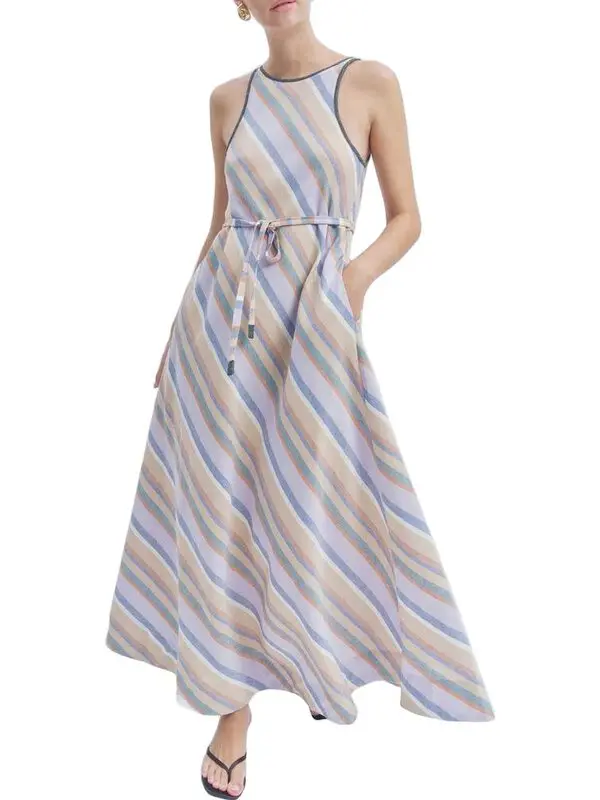 MAUDE CLUB Margie Diagonal Stripe Maxi Dress - Lavender Stripe