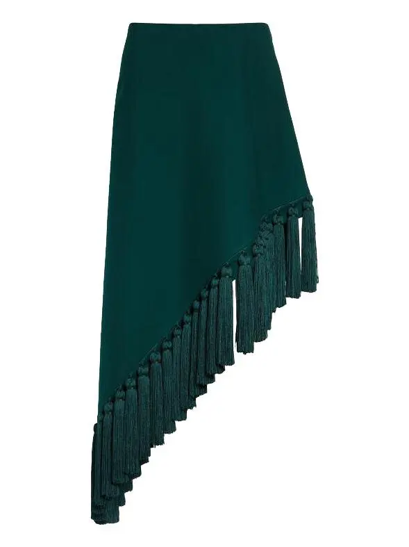 Alaïa Tassel Asymmetric Wool Skirt - Vert Foret