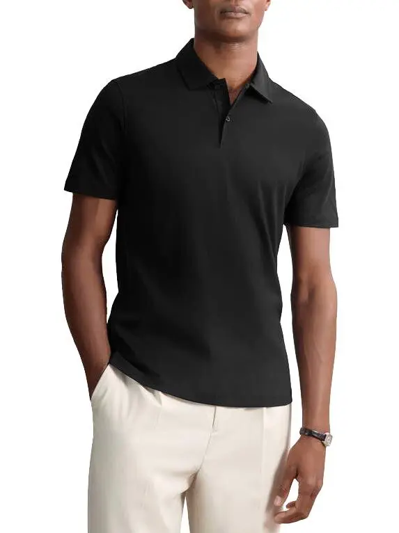 REISS Earl Solid Cotton Polo - Black