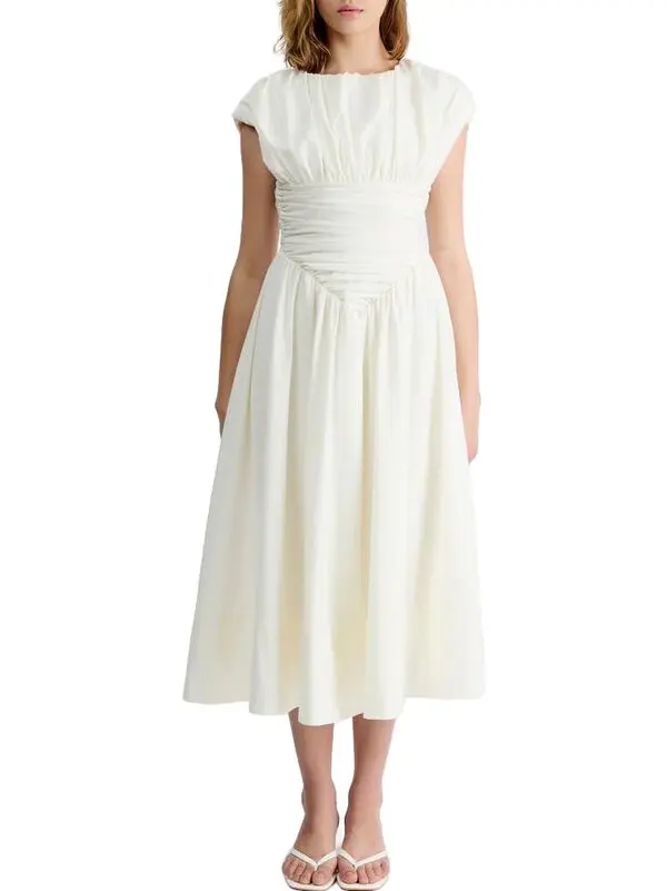 EXTRO & VERT Thea Ruched Waist Midi Dress - White