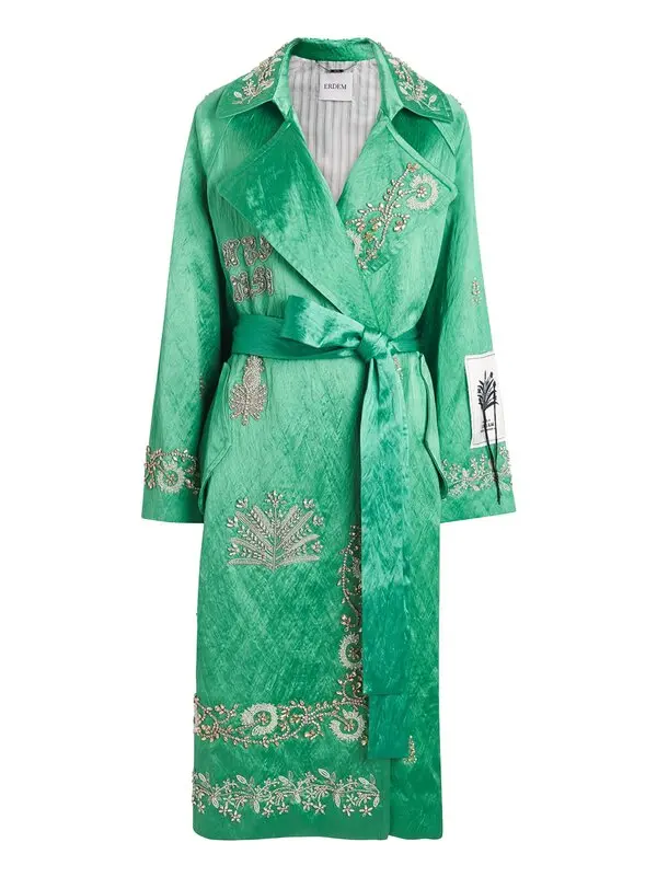Erdem Embellished Belted Coat - Green