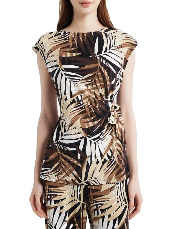 Anne Klein Tropical Print Side Tie Top - Anne Black Multi