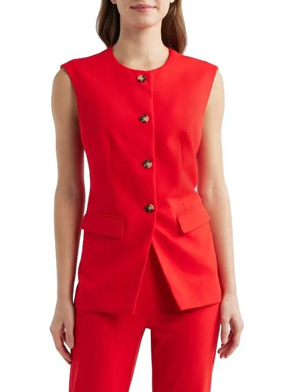 Anne Klein Collarless Vest - Begonia Red
