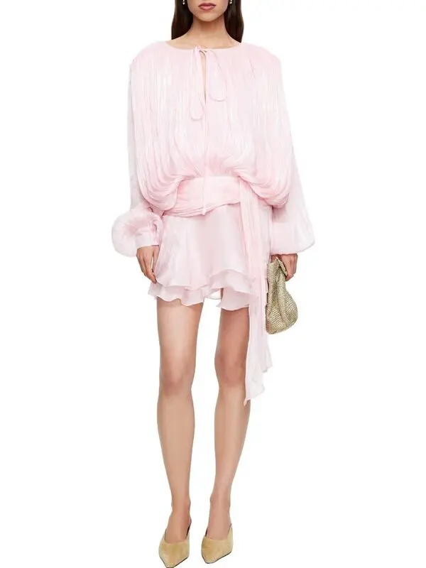 Lioness Pleated Long Sleeve Mini Dress - Baby Pink