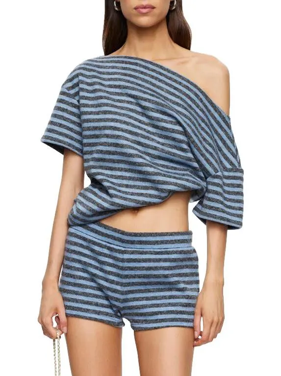 Lioness One-shoulder Striped Knit Top - Grey Blue Stripe