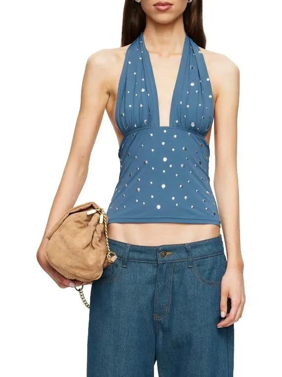 Lioness Safari Stud Halter Crop Top - Slate