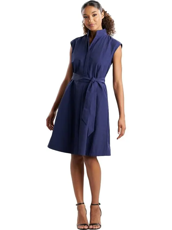 Natori Solid Taffeta Tie Front Dress - Navy