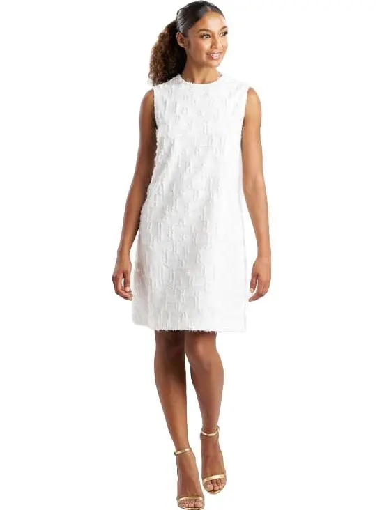 Natori Sleeveless Round Neck Fil Coupé Jacquard Shift Dress - White