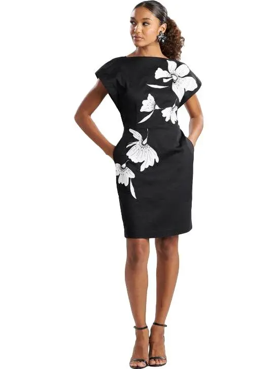 Natori Cotton Chino Embroidered Mini Dress - Black