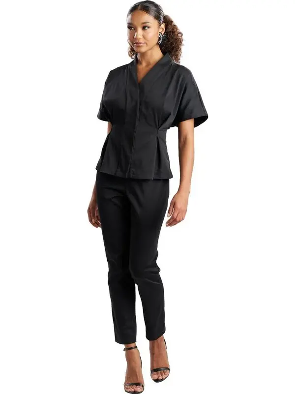 Natori Cotton Blend Pleated Cap Sleeve Jacket - Black