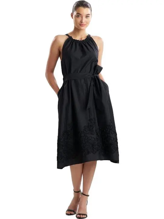 Natori Carnation Embroidery Cotton Voile Halter Neck Dress - Black