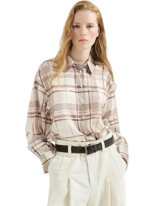 Brunello Cucinelli Silk Pongée Macrocheck Shirt - Panama