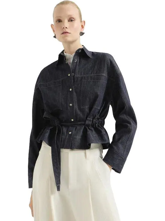 Brunello Cucinelli Denim-effect Cropped Shirt - Dark Denim