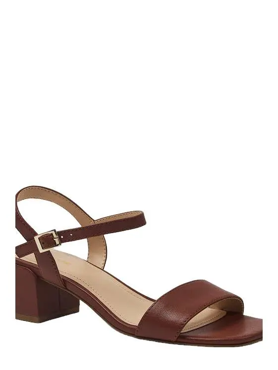 LANDS' END Essential Leather Block Heel Sandals - Cognac