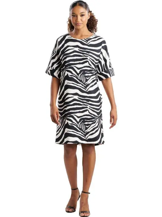Natori Zebra Print Knit Crepe T-shirt Dress - Black/white