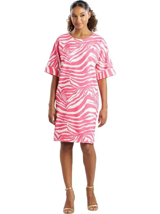 Natori Zebra Print Knit Crepe T-shirt Dress - Pink/white