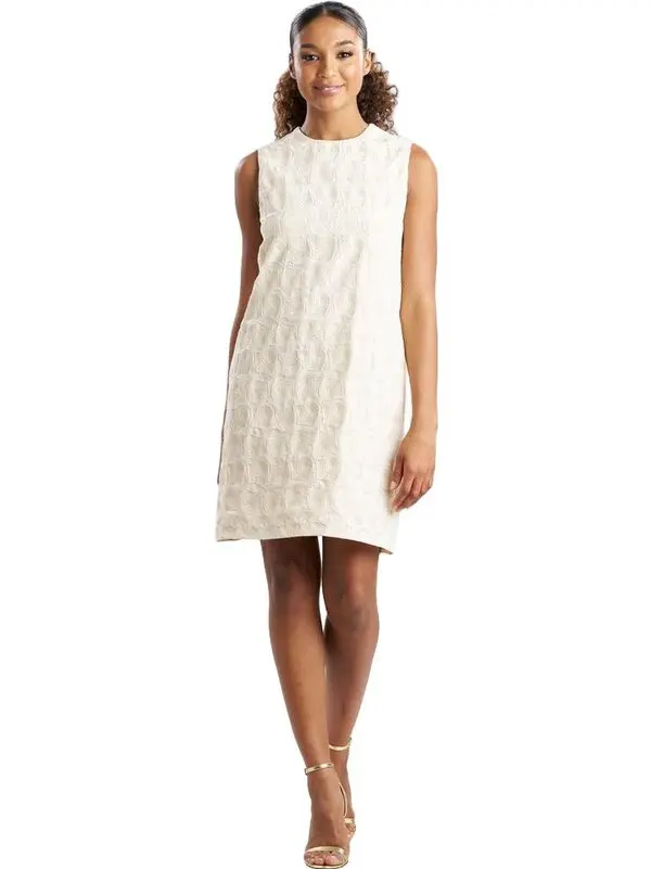 Natori Sleeveless Geometric Embroidery Shift Dress - Natural
