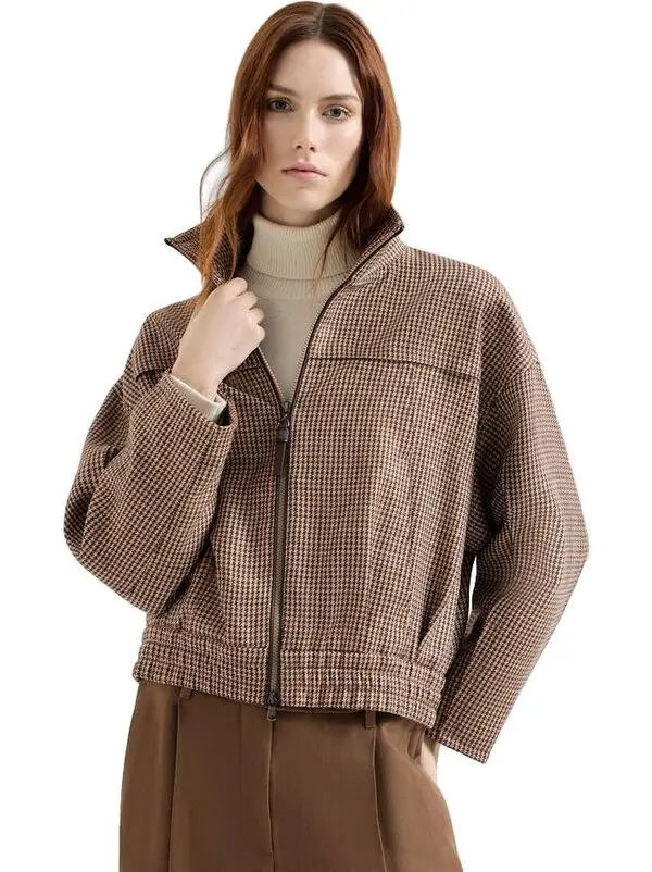 Brunello Cucinelli Sparkling Houndstooth Zip-up Jacket - Brown