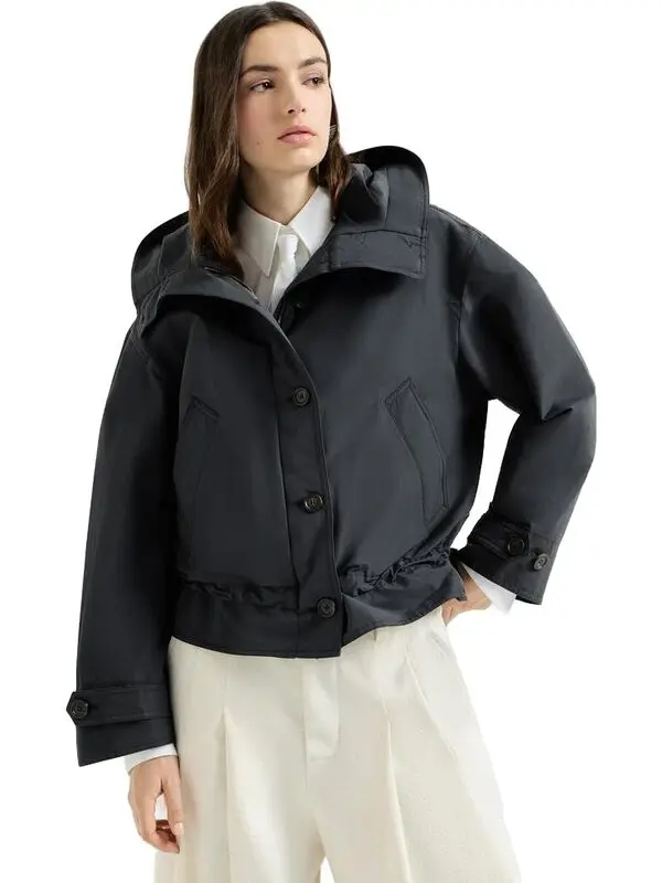 Brunello Cucinelli Taffeta Zip-up Jacket With Monili Embellishment - Blue